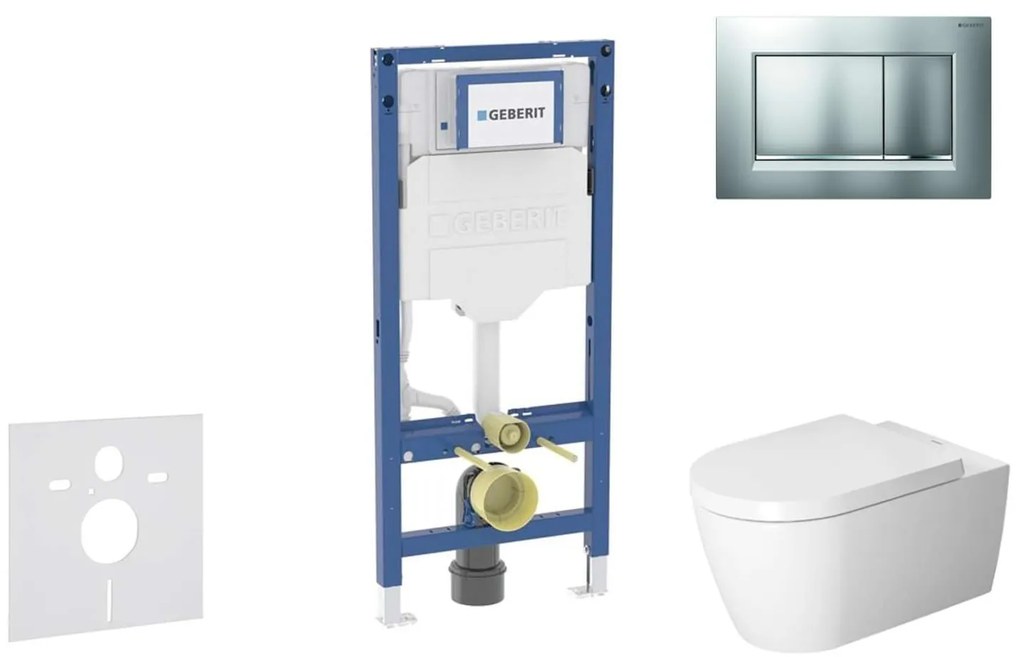 Geberit Duofix - Set předstěnové instalace, klozetu ME by Starck a sedátka softclose, tlačítko Sigma20, matný chrom/chrom SANI11CP2114