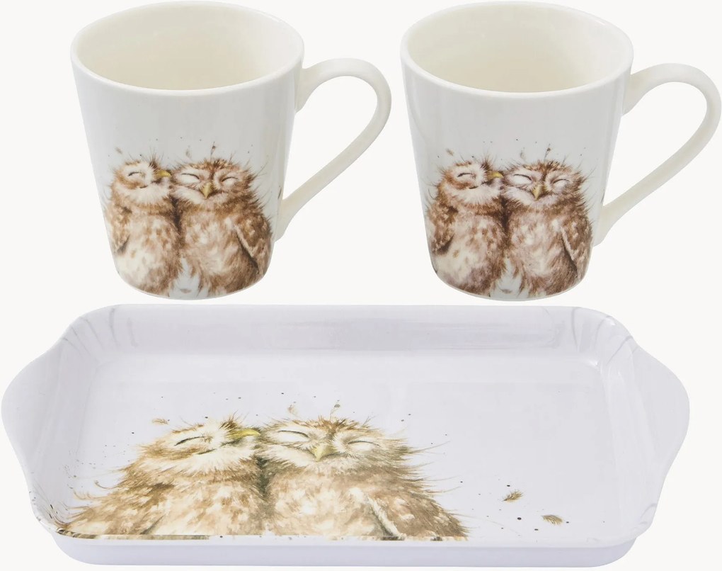 Sada hrnků a tácu Owl, 3 díly
