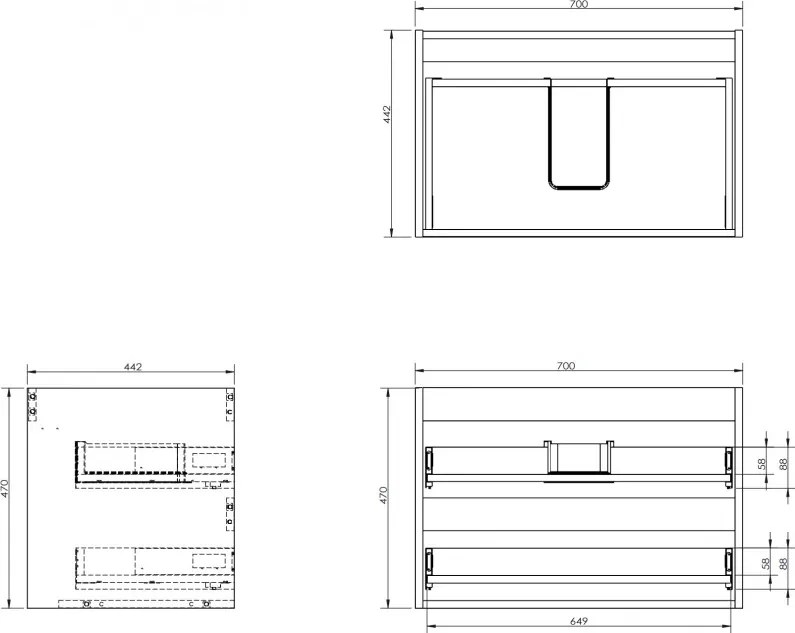 Mexen Box-A, závěsná skříňka 70 cm, 2 zásuvky, ořech, 91AX0-0700-470-2-86