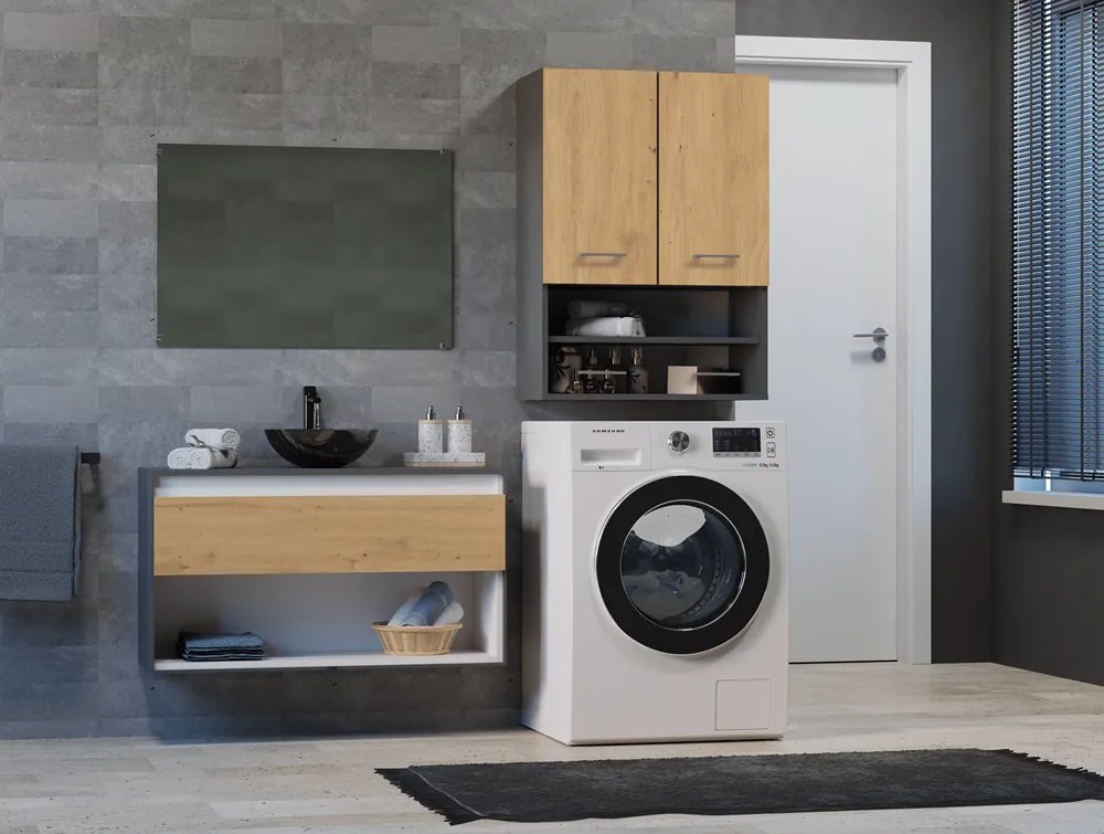 TPS Koupelnová skříňka nad pračku POLA MINI DK - Antracit - Dub artisan