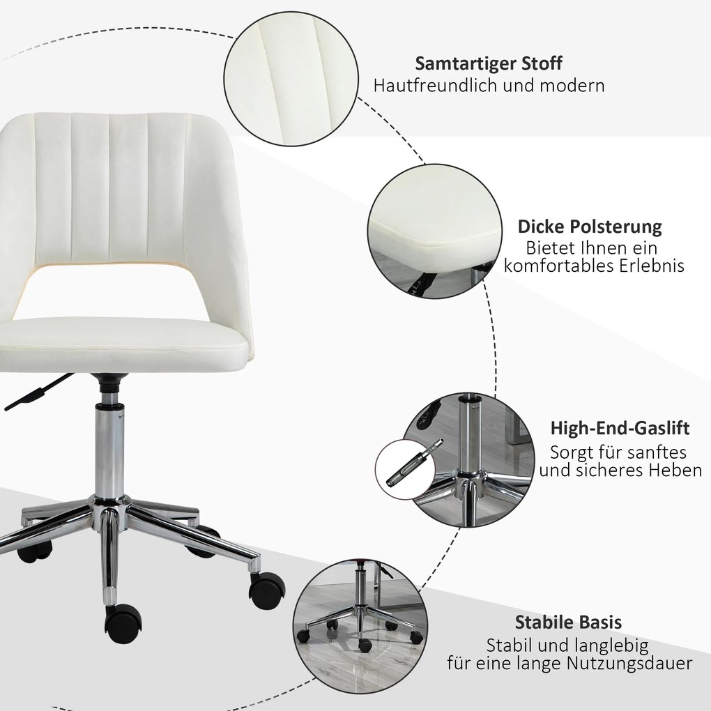 Otočná židle Vinsetto béžová, výškově nastavitelná kancelářská židle do obývacího pokoje a ke stolu, kompaktní, ergonomická a moderní | Aosom.de