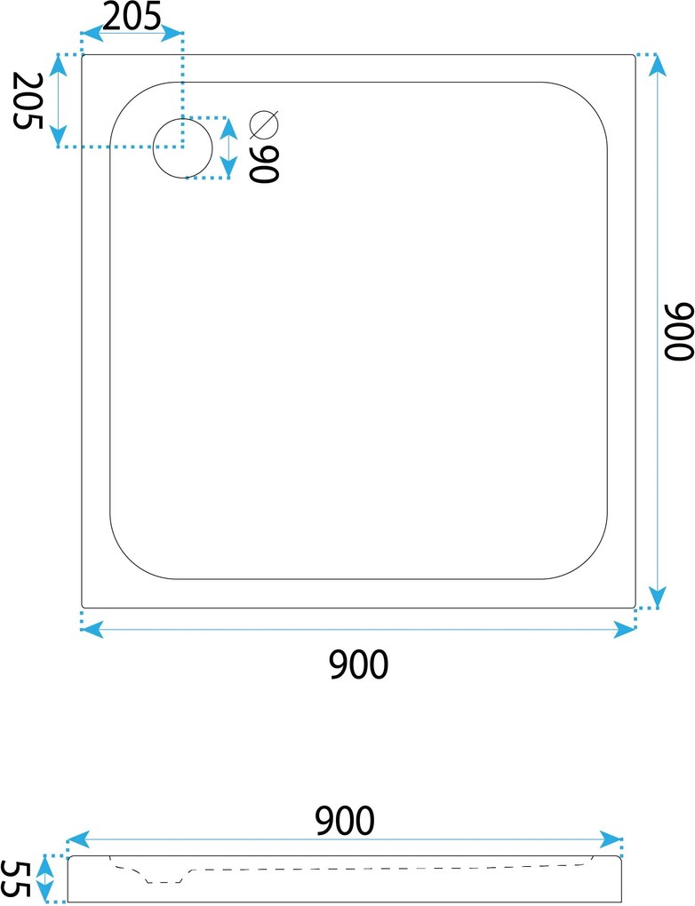 Rea Belmond, akrylová sprchová vanička 90x90x5, 5 cm, bílá lesklá, REA-K4371