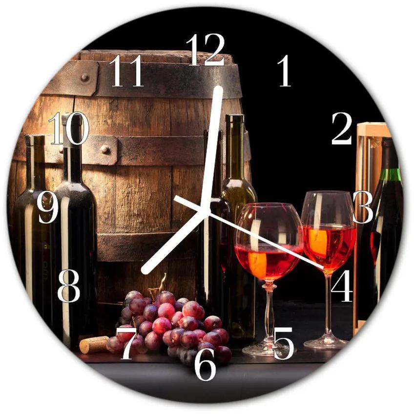 Nástenné skleněné hodiny Barva vína fi 30 cm
