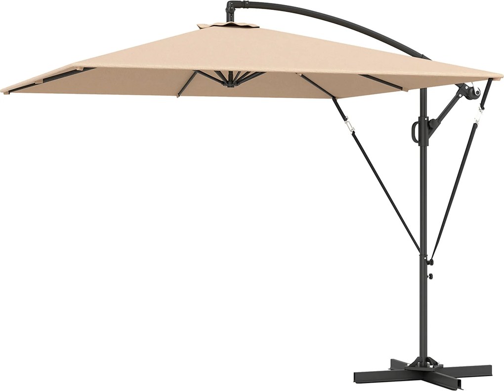 Umbrella Outsunny S Táhlem Ø260 cm s UV Ochrannou 50+ Voděodolný Slunečník s Podstavcem, Krytem, Klikou a Bezpečností proti Větru, Odklápěcí Zahradní