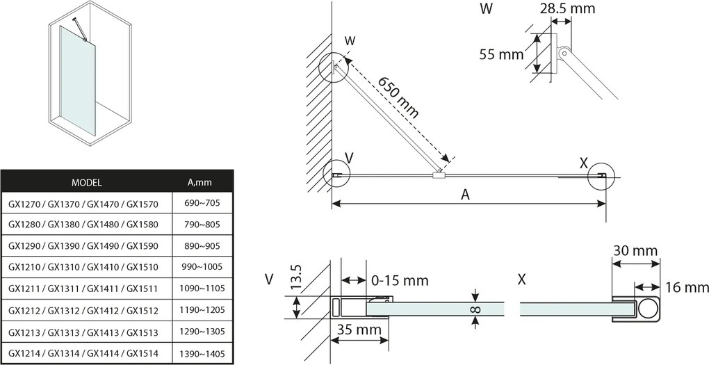 Gelco VARIO BLACK sprchová zástěna 80 x 200 cm jednodílná k instalaci ke stěně černá sklo kouřové GX1380GX1014
