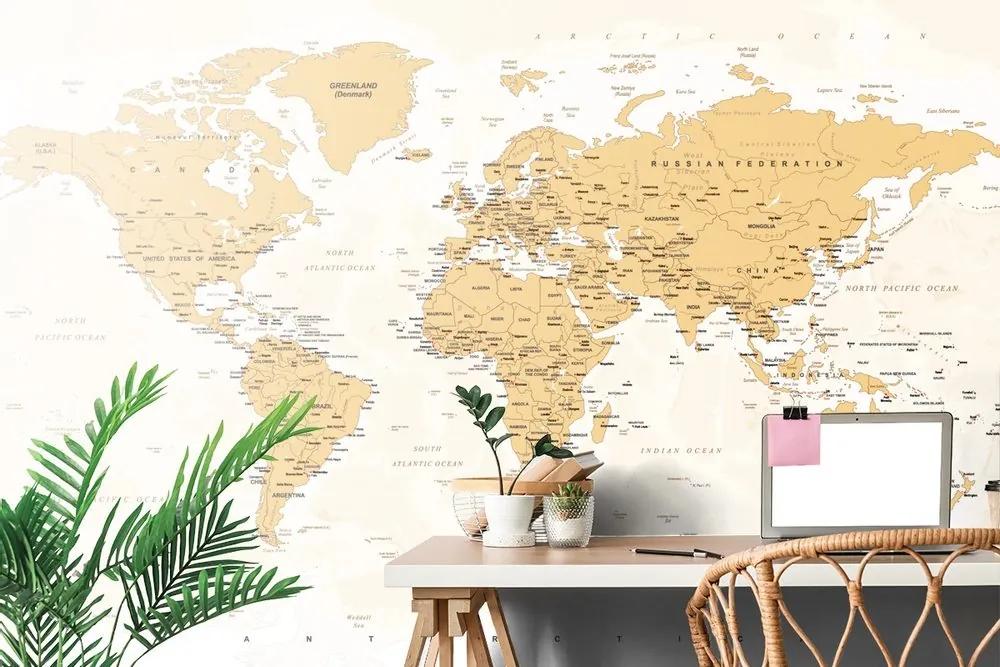 Samolepící tapeta mapa světa s vintage nádechem - 150x100 cm
