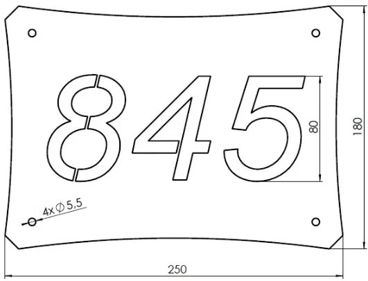 Domovní číslo tabulka lakovaná 2 Odstín: RAL 7016 - Antracit