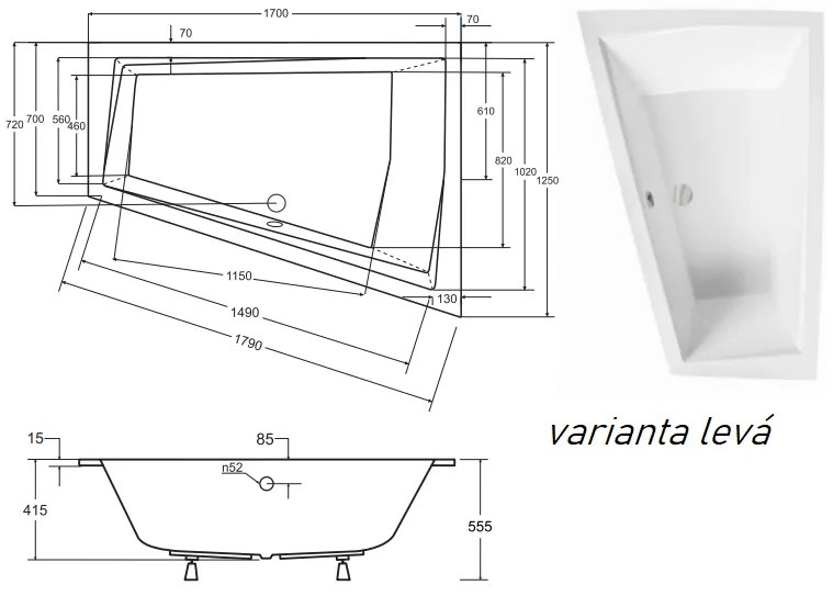 Besco Intima Duo Slim akrylátová vana Délka vany: 170cm, Orientace: Levá