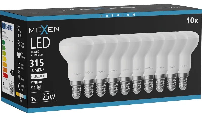Mexen Nova 10x LED žárovka E14, R50, 3W, Neutrální - 4000K, 315 lm - L103-E14-0340-01x10