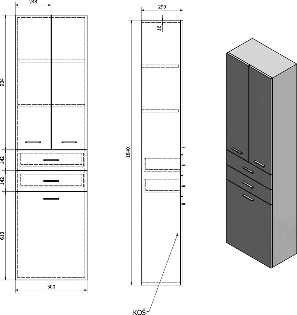 Aqualine ZOJA / KERAMIA FRESH 51293 vysoká skříňka 184 cm bílá