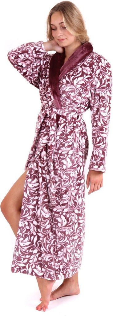 Flora Mauve Wine - Dámský Župan s Límcem - Model 25 56 4803 - M