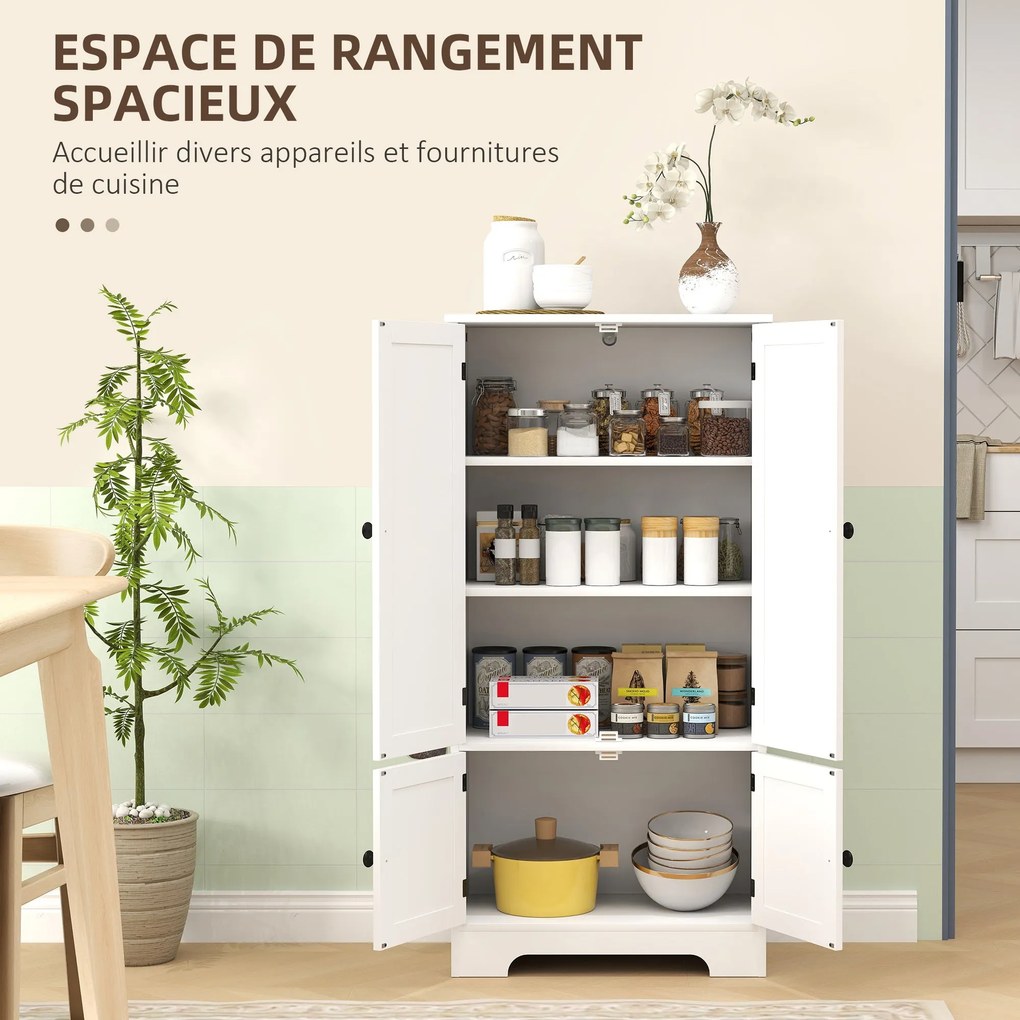 HOMCOM Kuchyňský K cabinet s Úložným Prostorem a Nastavitelnými Policemi pro Jídelnu a Obývací Pokoj, 58,2 x 30 x 123 cm, bílý