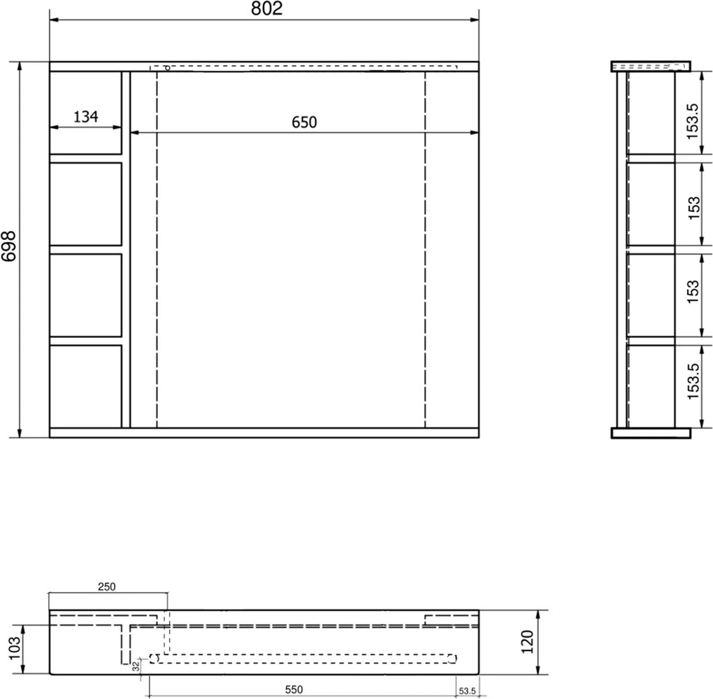 Aqualine Aqualine, KORIN STRIP zrcadlo s LED osvětlením a poličkami 80x70x12cm, KO350S