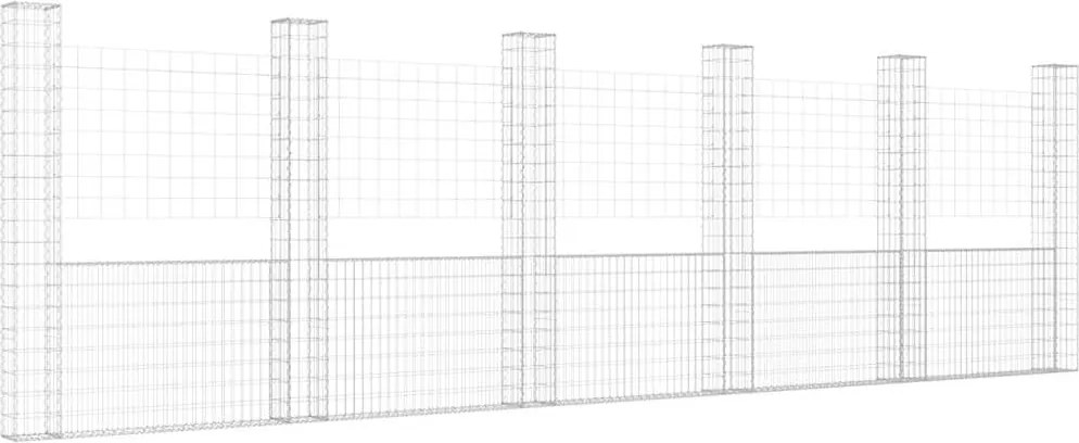 Gabionový koš ve tvaru U se 6 sloupky železo 620 x 20 x 200 cm 151293
