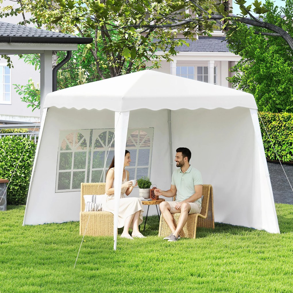 Outsunny skládací altán vodotěsný 2,4 x 2,4 m UV 50+ nastavitelná výška s lany kolíky boční stěna taška na přenášení Oxford White | Aosom.de