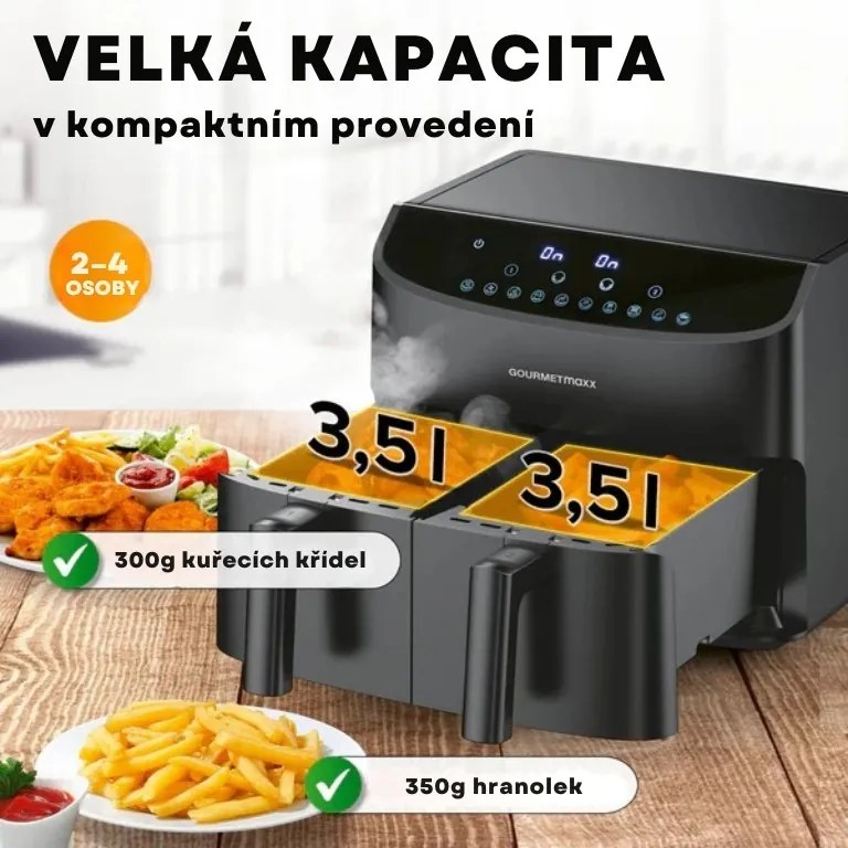 GourmetMaxx Dvoukomorová horkovzdušná fritéza 2 x 3,5 l 12459