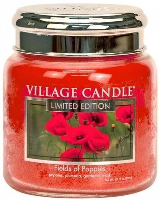 VILLAGE CANDLE Svíčka Village Candle - Fields of Poppies 389g, červená barva, sklo, kov