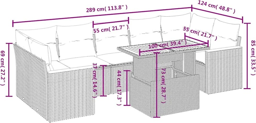 8dílná zahradní sedací souprava s poduškami černá polyratan 3272987