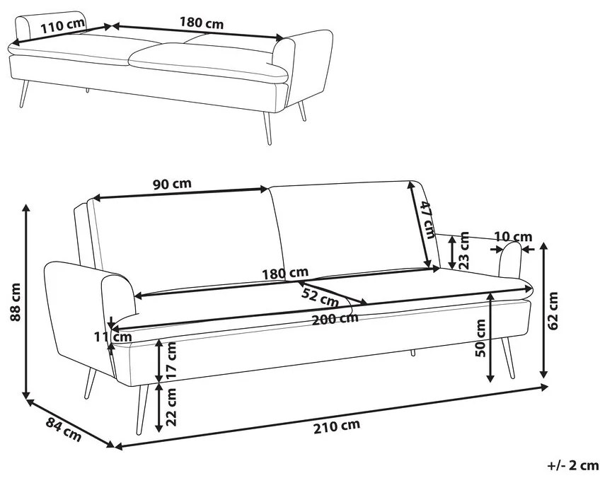 Sametová rozkládací pohovka černá VETTRE Beliani