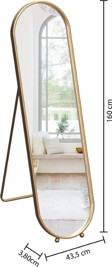 Velké stojací zrcadlo EDI se zlatým rámem, 43,5 x 160 cm