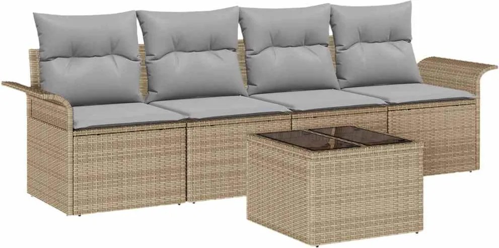 Sada zahradních pohovek 5 ks Beige a šedá polyratan 3353899