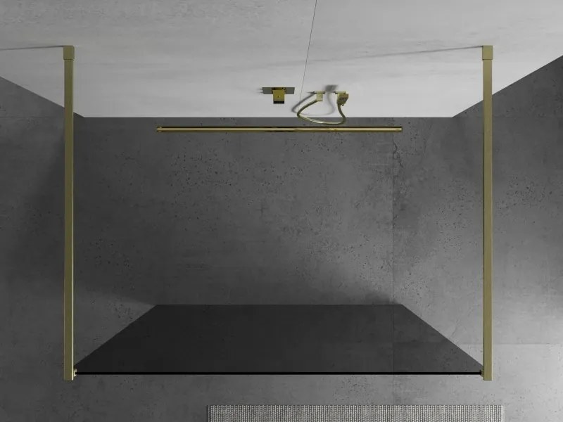 Mexen Kioto, sprchová zástěna Walk-In 110 x 200 cm, 8mm šedé sklo, zlatý matný profil, 800-110-002-55-40