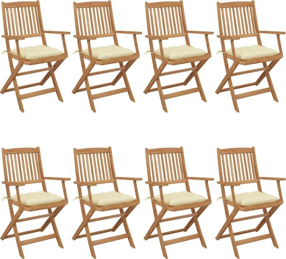 vidaXL Skládací zahradní židle s poduškami 8 ks masivní akácie [3074985] Barva: Černá