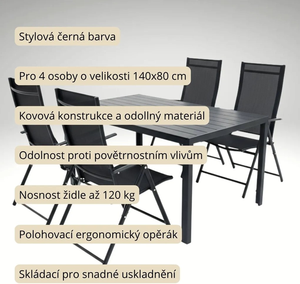 Vikio Zahradní set 140x80 pro 4 osoby V134 černá
