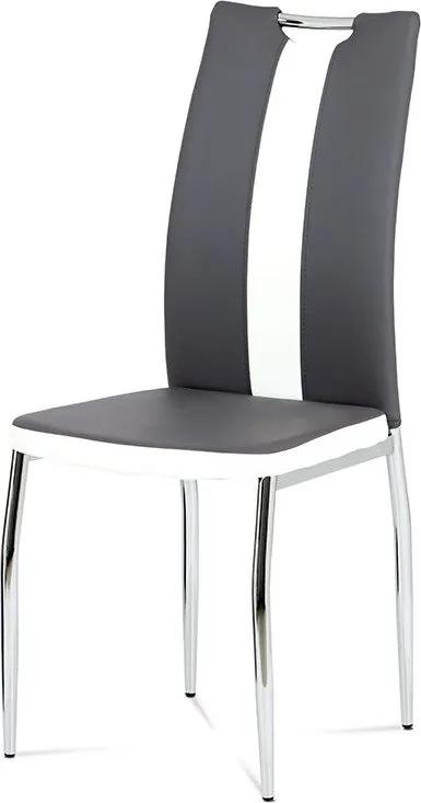 Autronic Jídelní židle koženka šedá + bílá / chrom AC-2202 GREY