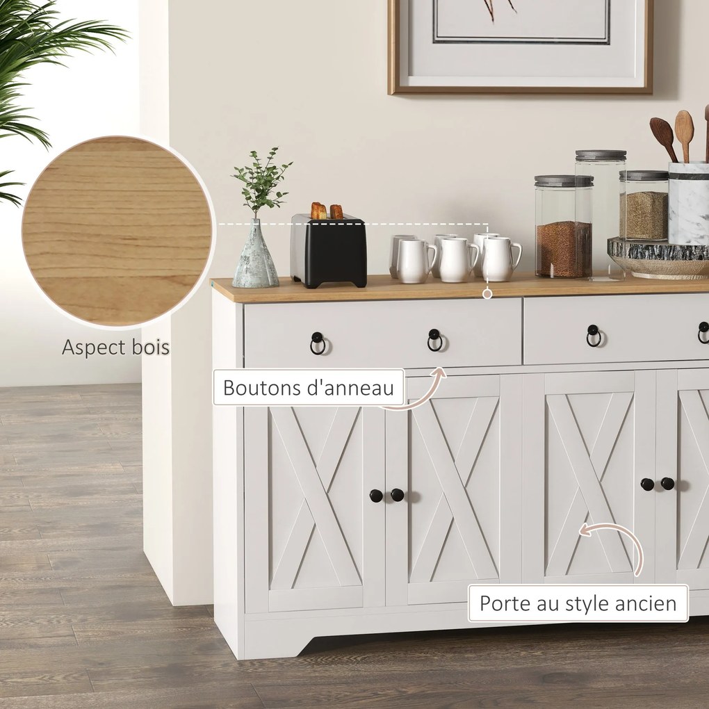 HOMCOM Úložný kabinet do kuchyně v venkovském stylu s 2 zásuvkami a 2 skříňkami s nastavitelnými policemi - rozměry 121D x 37Š x 75V cm bílý