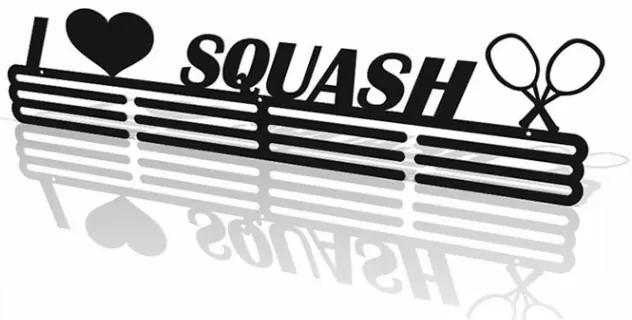 Walenty Kovový nástěnný věšák na medaile I love squash, 3 rozměry, různé barvy Barva: černá, Rozměr: Délka 60cm