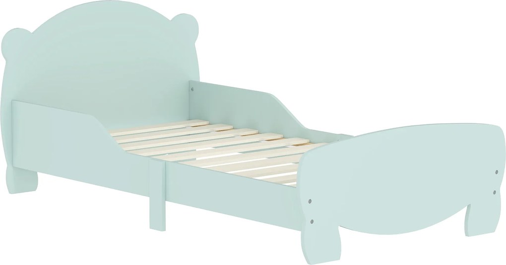 AIYAPLAY Montessori postel pro děti 3-6 let, 140x70 cm jednolůžková dětská postel s ochrannými zábranami a dřevěným rámem ve tvaru medvěda pro dětský