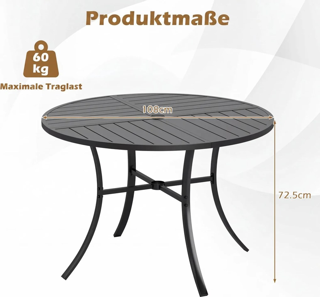 Costway Zahradní stůl kulatý kovový Ø 108 cm odolný vůči povětrnostním vlivům