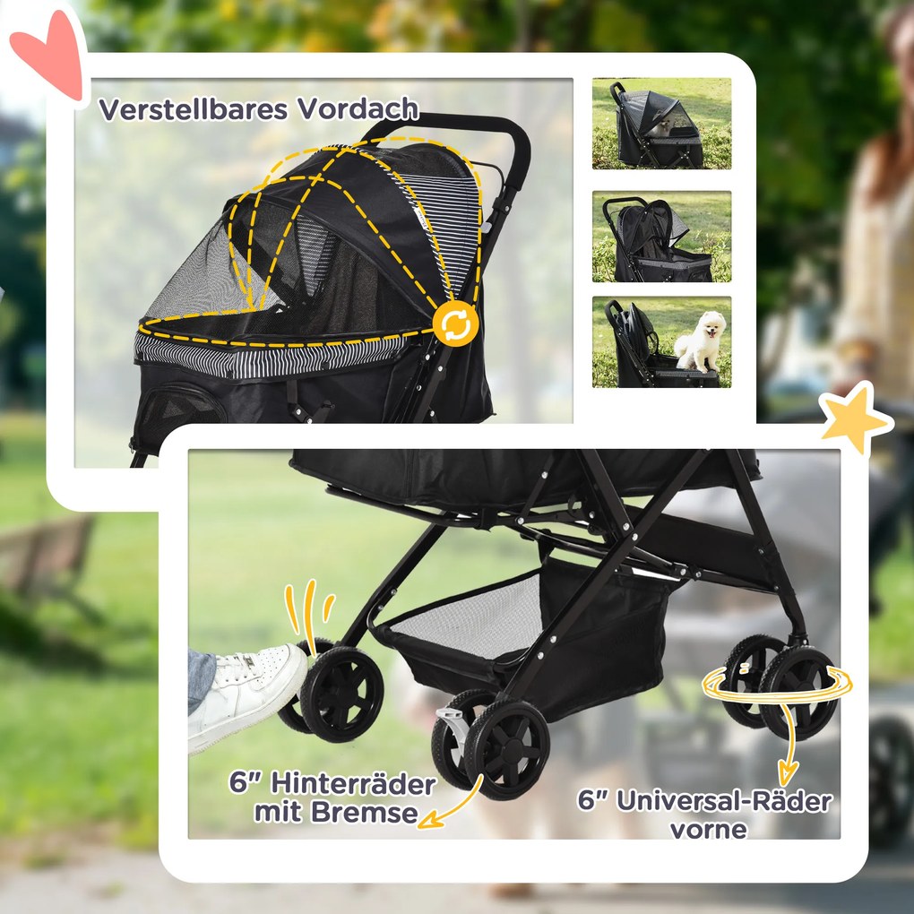 PawHut Dog Buggy Kočárek pro psy a kočky Kočárek pro kočky Oxford Black 76,5 x 52 x 95 cm