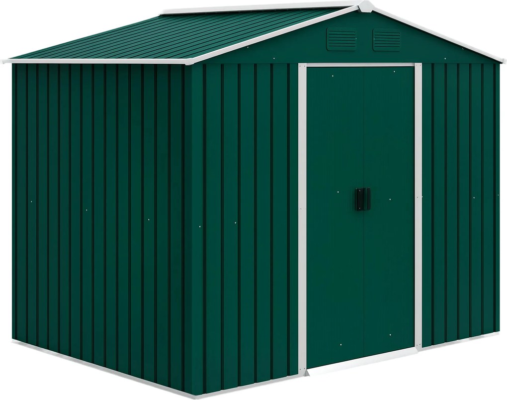 Zahradní kůlna Outsunny 3,6 m² 236x174x190 cm se 2 posuvnými dveřmi, šikmou střechou a 4 okny na terasu | Aosom