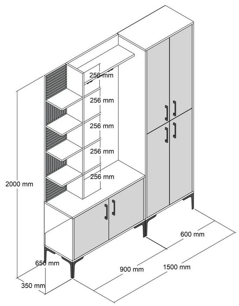 Vešák s botníkem, policemi a skříňí Viyana Walnut and White