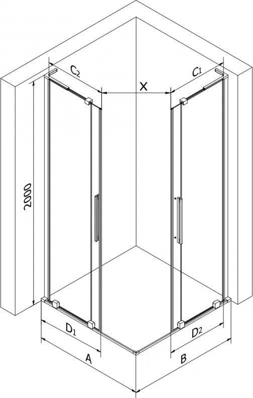Mexen Velar L Duo, sprchový kout s posuvnými dveřmi 90 x 90 cm, 8mm čiré sklo, chromová, 871-090-090-02-03-01
