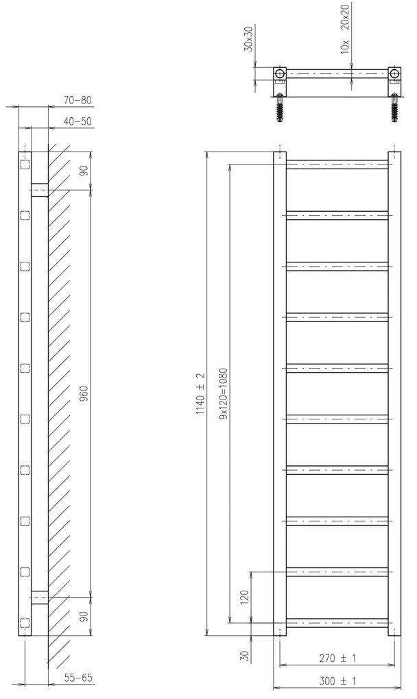 Sapho METRO LIGHT otopné těleso 300x1140 mm, černá mat - IR444TB