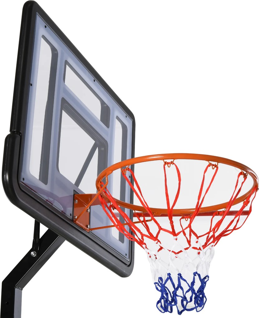 HOMCOM Mobilní basketbalový stojan Basketbalový koš výškově nastavitelný z oceli a plastu černý 90 x 165 x 302-352 cm pro zahradu a sportoviště