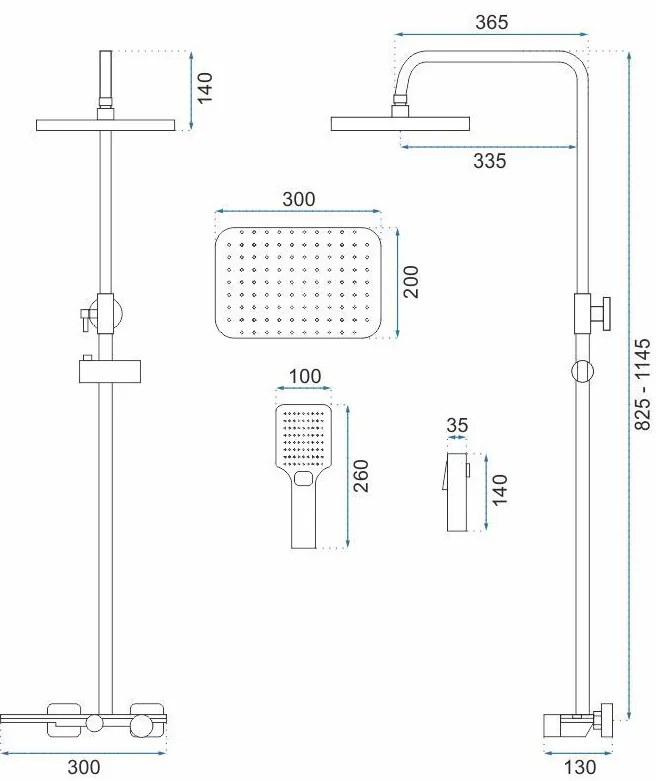 Sprchový komplet s termostatickou baterií REA HELIX černý mat/chrom