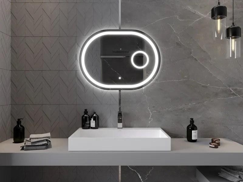 Mexen Umba osvětlené koupelnové zrcadlo s kosmetickým zrcátkem 80 x 60 cm, LED 6000K, proti zamlžení