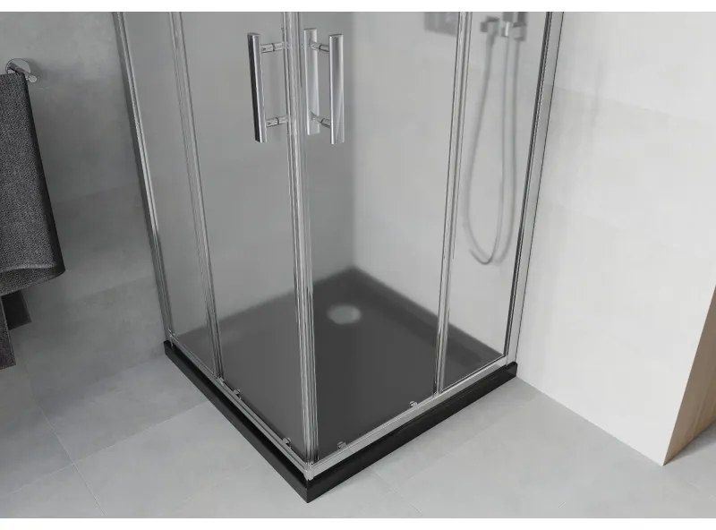 Mexen Rio, čtvercový sprchový kout s posuvnými dveřmi 80 x 80 cm, 5mm šedé sklo, chromový profil + černá sprchová vanička Rio, 860-080-080-01-30-4070
