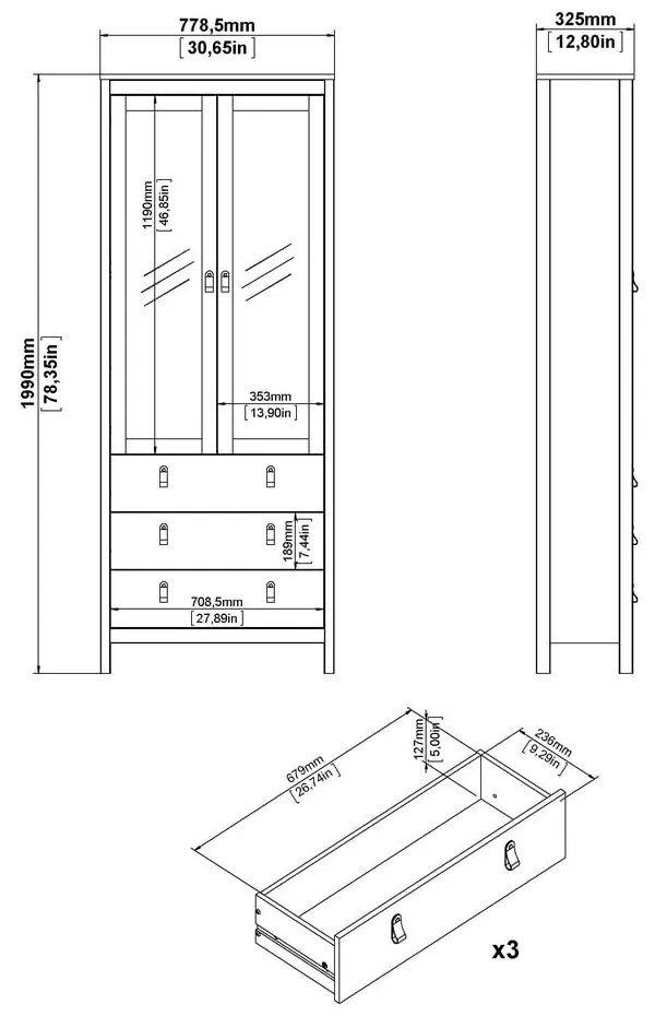 Černá vitrína 78x199 cm Madrid – Tvilum