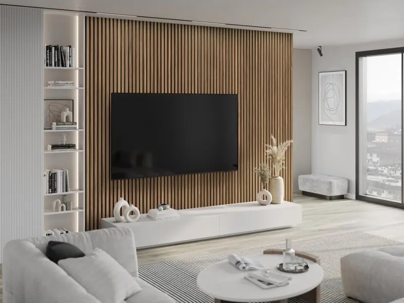 Mexen Lam-B, akustické stěnové lamely 275 × 30 cm, HDF deska 4 mm, technická dýha, ořech světlý, S100-275307-3015-017