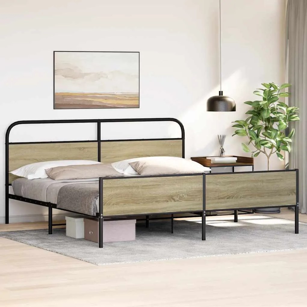 Kovový rám postele bez matrace dub sonoma 193 x 203 cm 3318697