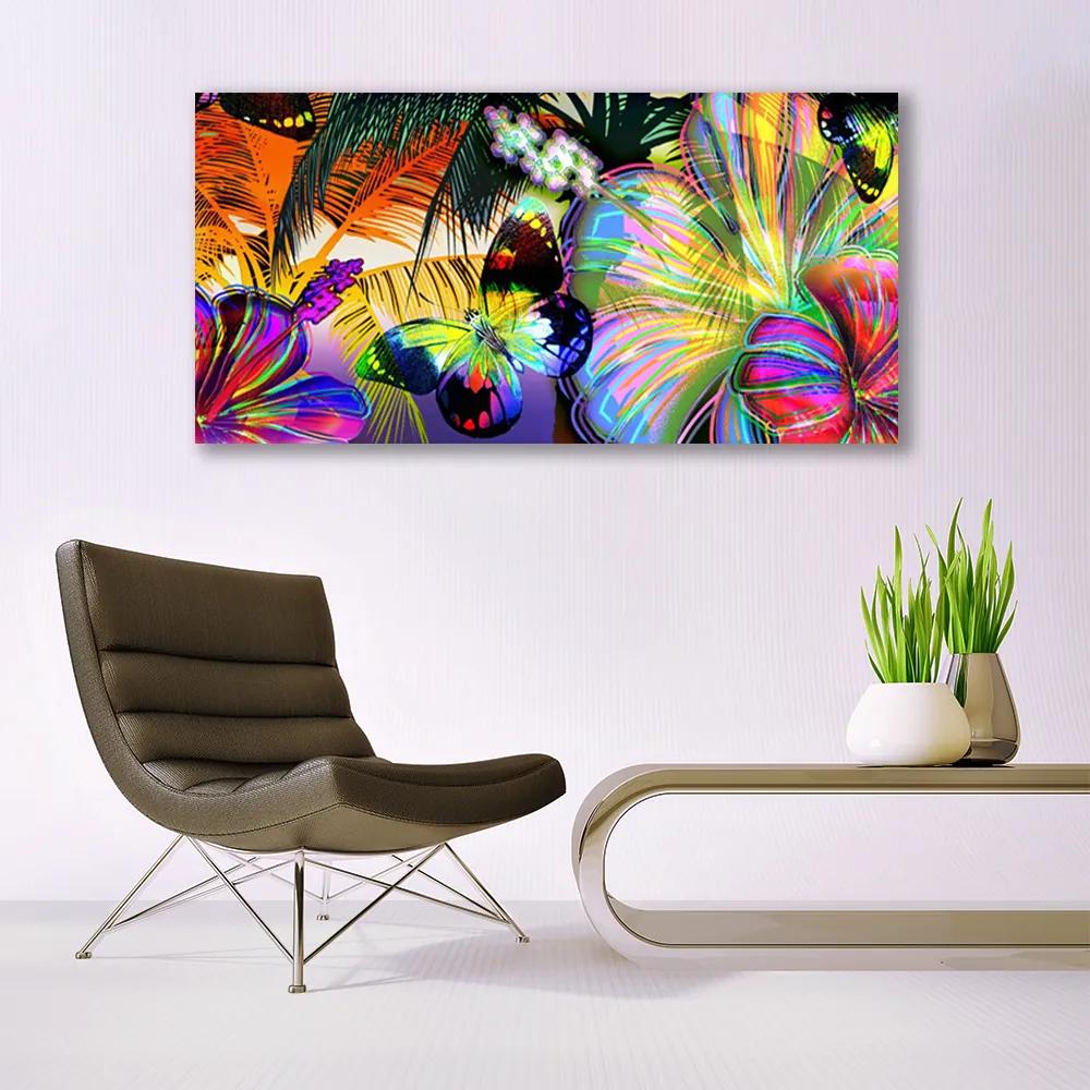 Plexisklo-obraz Abstrakce Motýli Pírka 120x60 cm