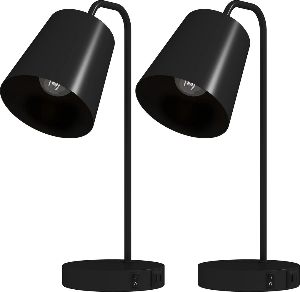 HOMCOM Sada stolních lamp, 2 kusy, moderní lampy s USB-A USB-C připojením pro ložnici, obývací pokoj a kancelář, černé