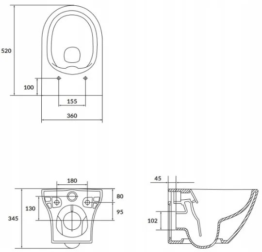 Cersanit Larga Oval CleanOn, závěsná wc mísa bez sedátka, K120-003