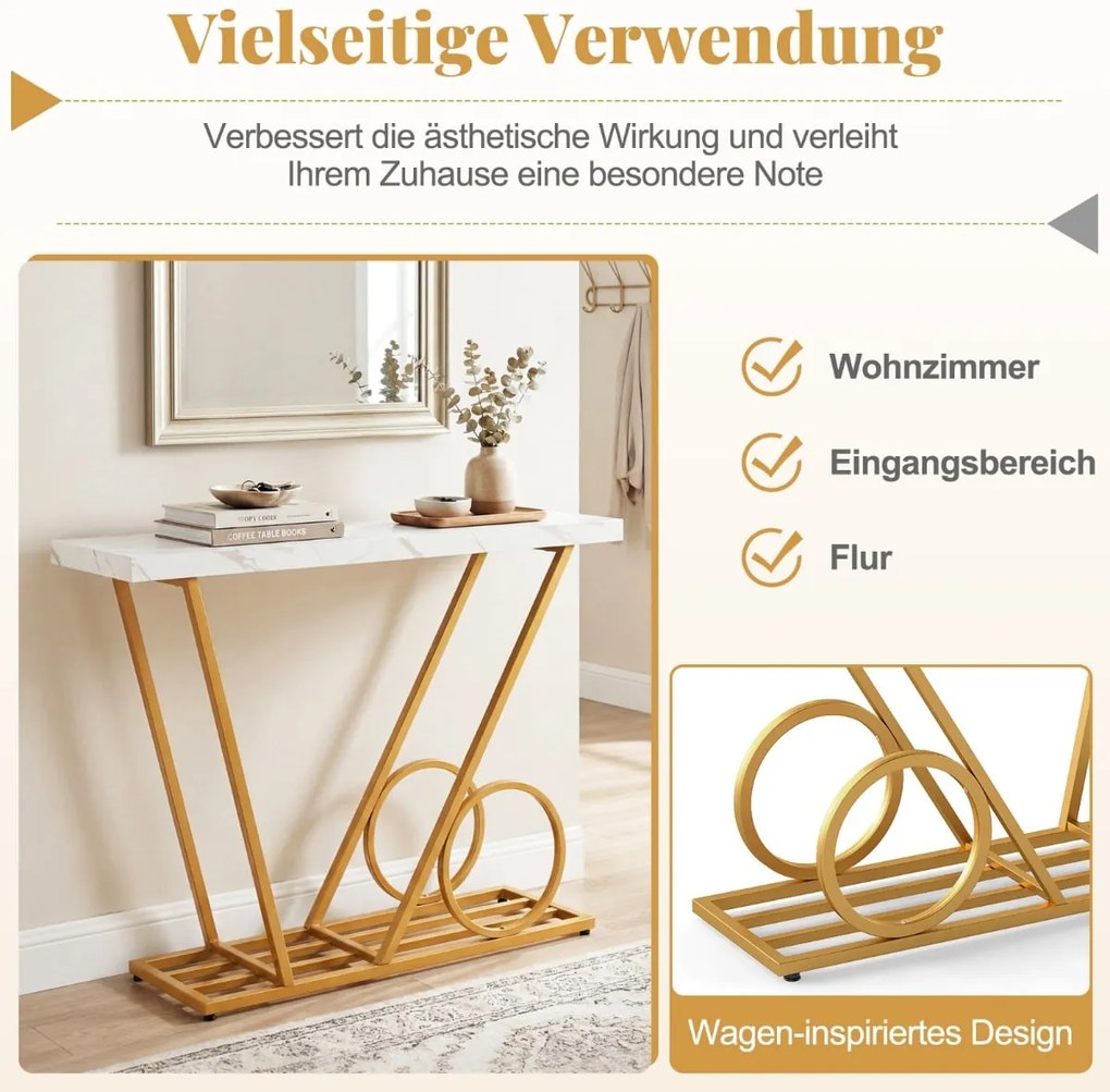 Costway Konzolový stolek 100 cm moderní s mramorovým vzhledem a bílým designem