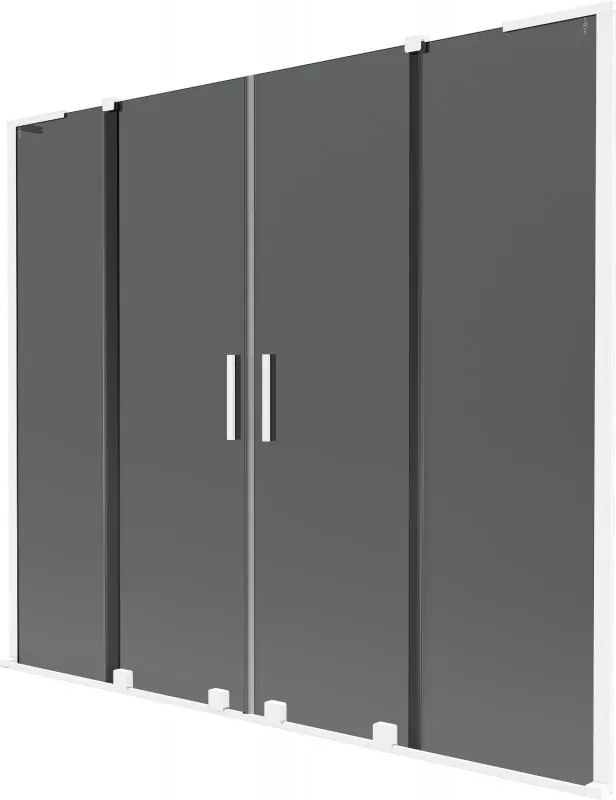 Mexen Velar L Duo, 2-křídlová posuvná vanová zástěna 200 x 150 cm, 8mm šedé sklo, bílá matná, 896-200-003-42-20